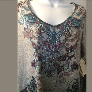 ONE WORLD | Tops | New One World Paisley Floral Studded Sweatshirt ...